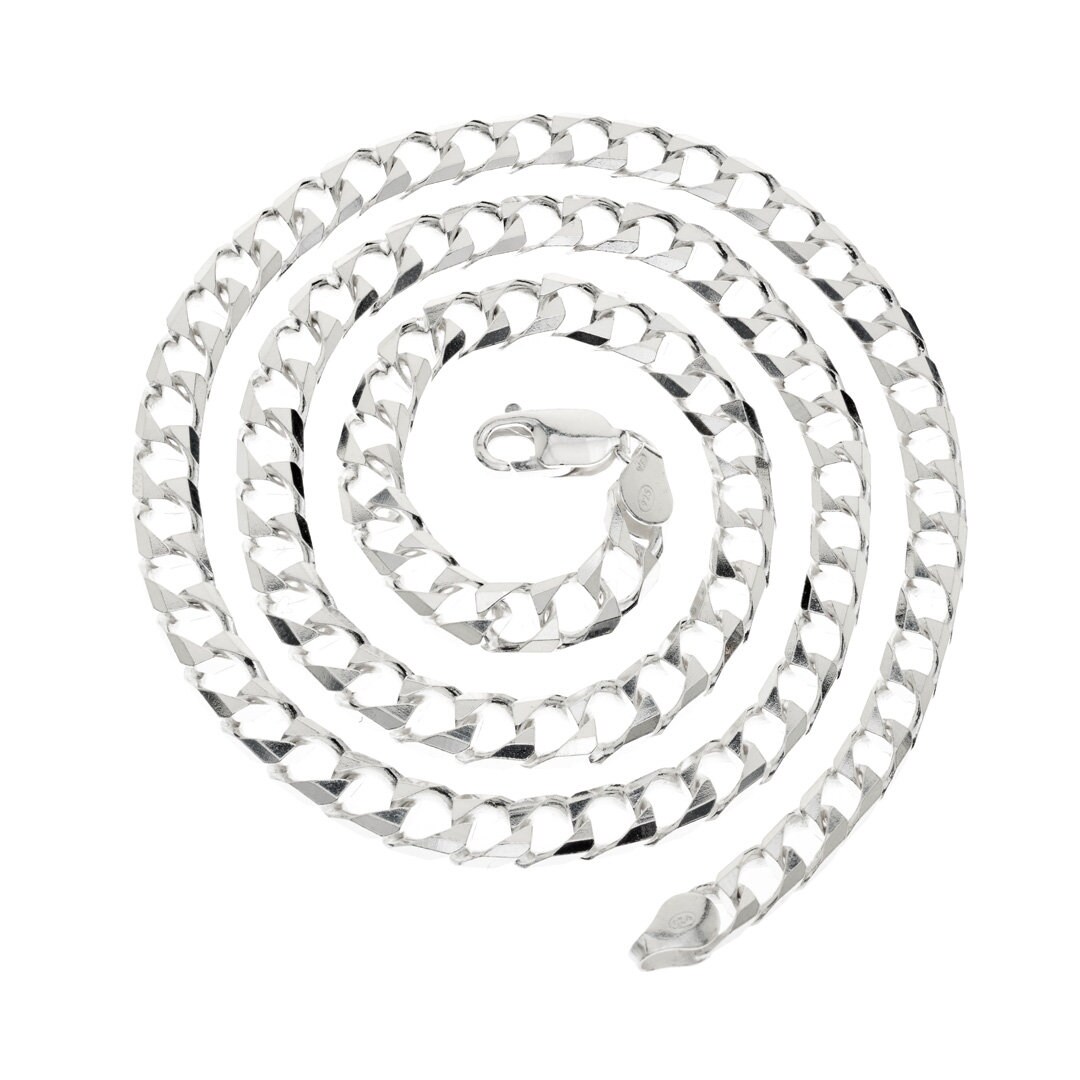 Sterling Silver 5.5mm Curb Chain Flat Square Bevel Edge Diamond Cut ...