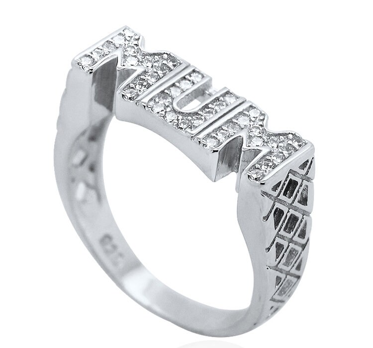 Sterling Silver CZ Mum Ring 925 Cubic Zirconia Mummy Mother Basket Side ...