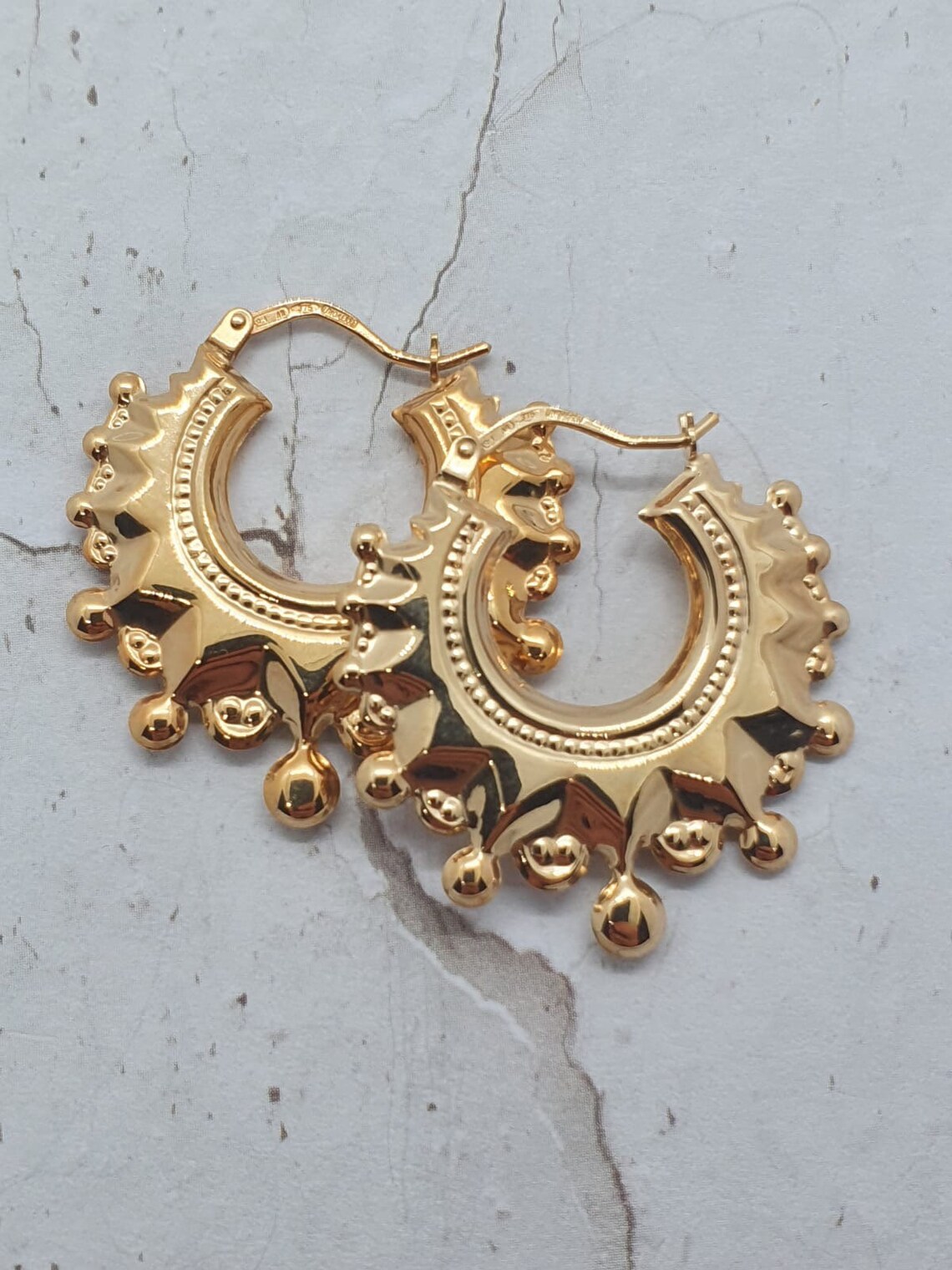 9CT Gold 28mm Victorian Spike Creole Hoop Earrings Gypsy Vintage Gift ...