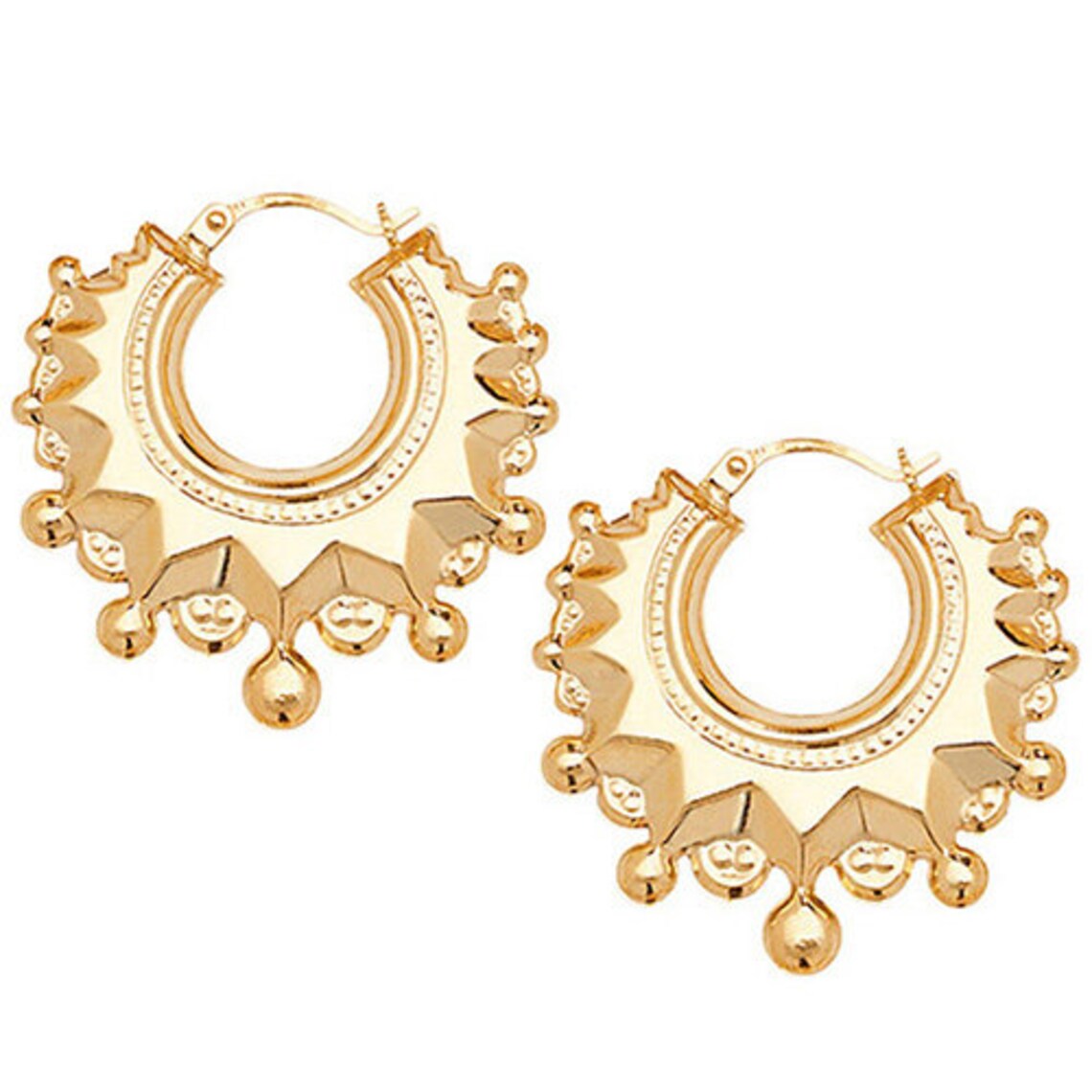 9CT Gold 28mm Victorian Spike Creole Hoop Earrings Gypsy Vintage Gift ...