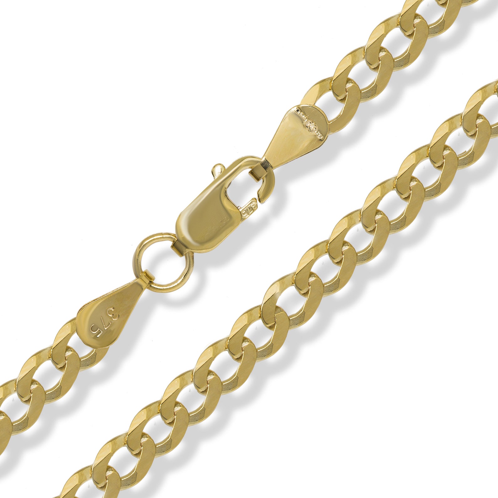 9CT Gold Curb Chain Diamond Cut Flat Trace Rope Figaro D/C Necklace ...