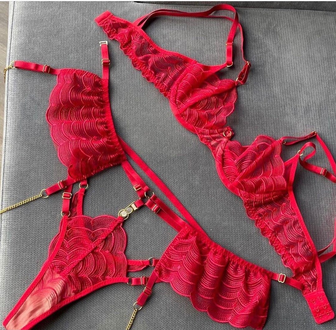 Spitze Gold rot Spitze Dessous bestickt Set BH Bralette - Etsy Österreich