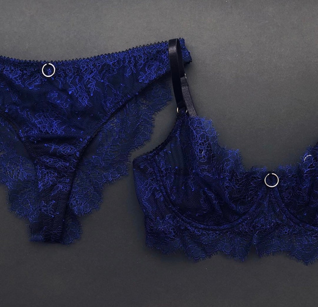 Blue Lace Lingerie Set Handmade Lingerie Blue Underwear - Etsy