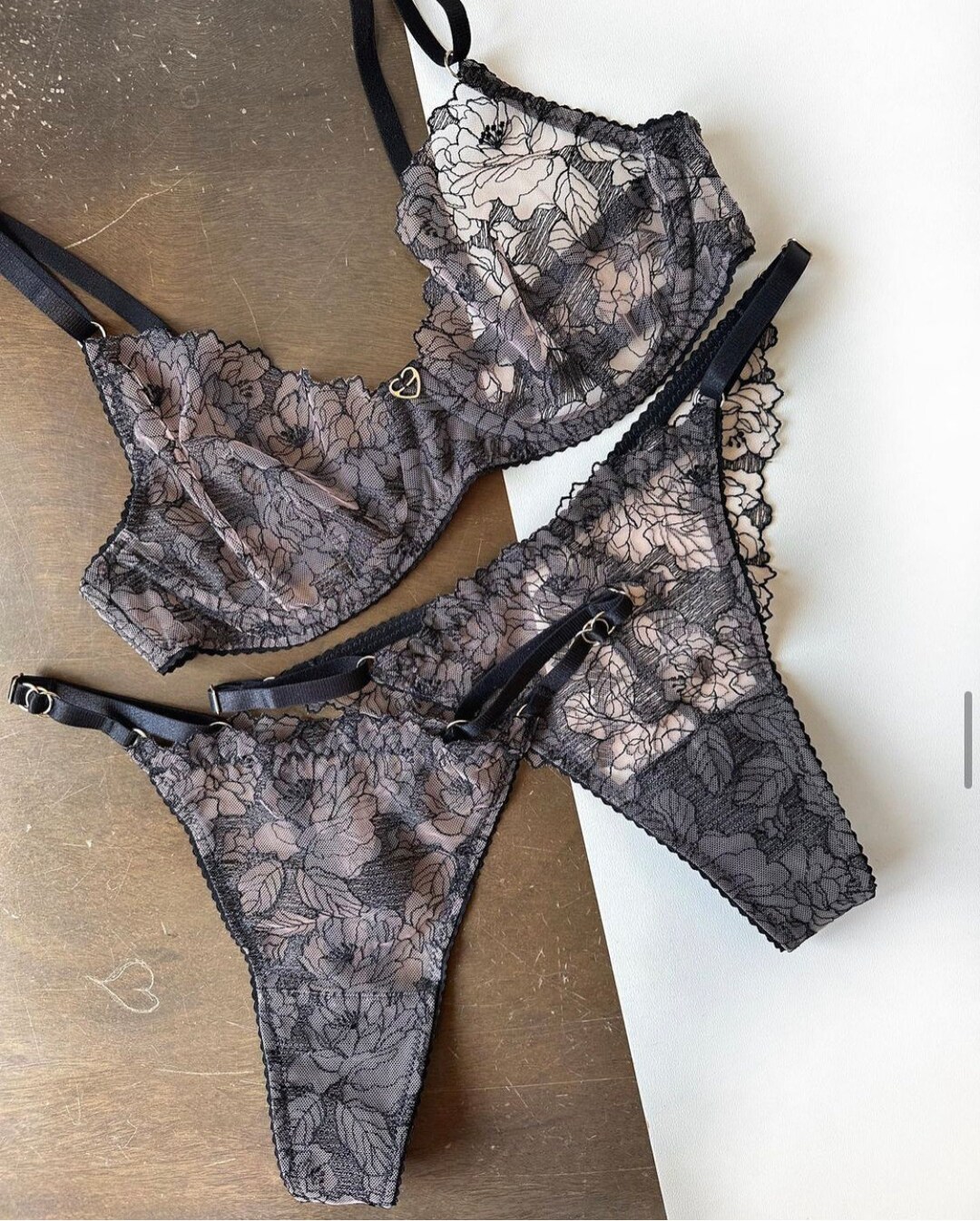 Lace Beige Stocking Belt Lace Lingerie Set Bra Bralette Panty Panties ...
