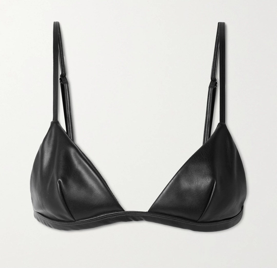 Real Leather Black Lingerie Bra Bralette Etsy 4552