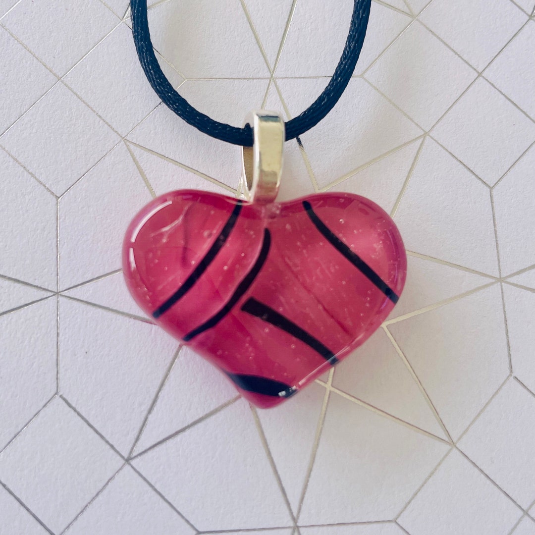 Pink & Dichroic Glass Heart Pendant - Etsy