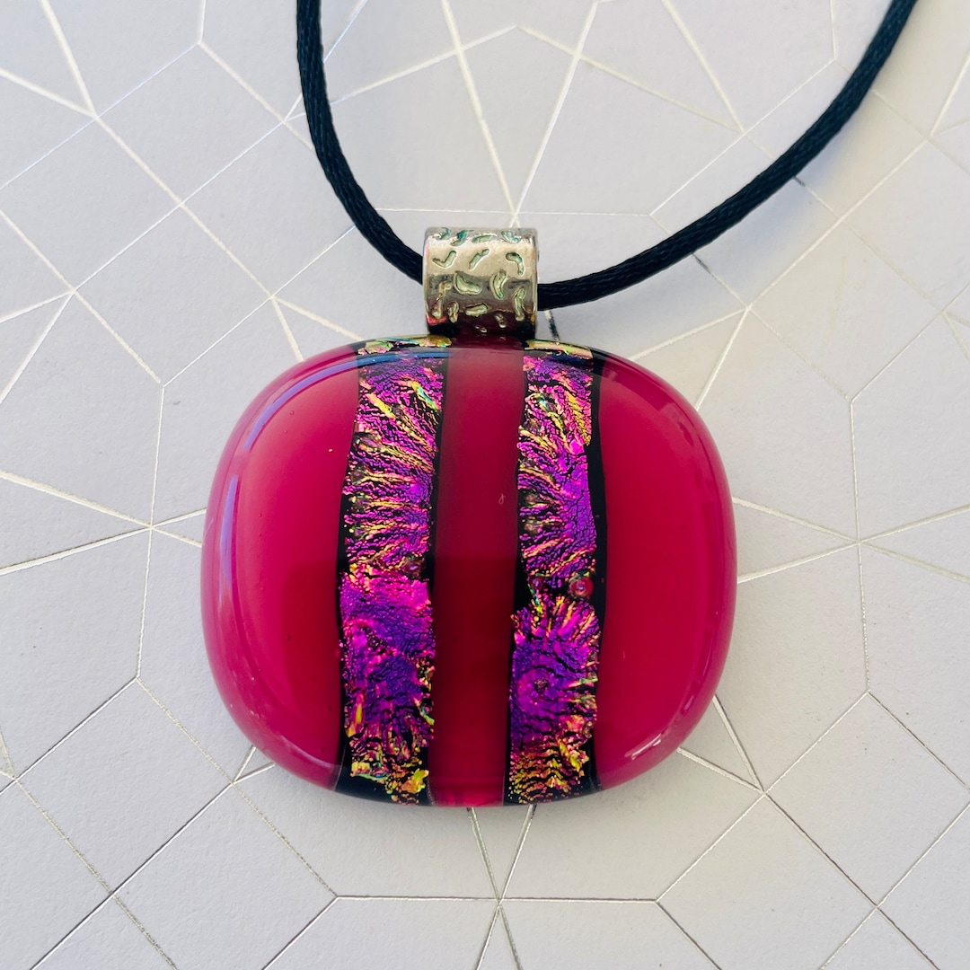 Pink & Dichroic Glass Pendant - Etsy