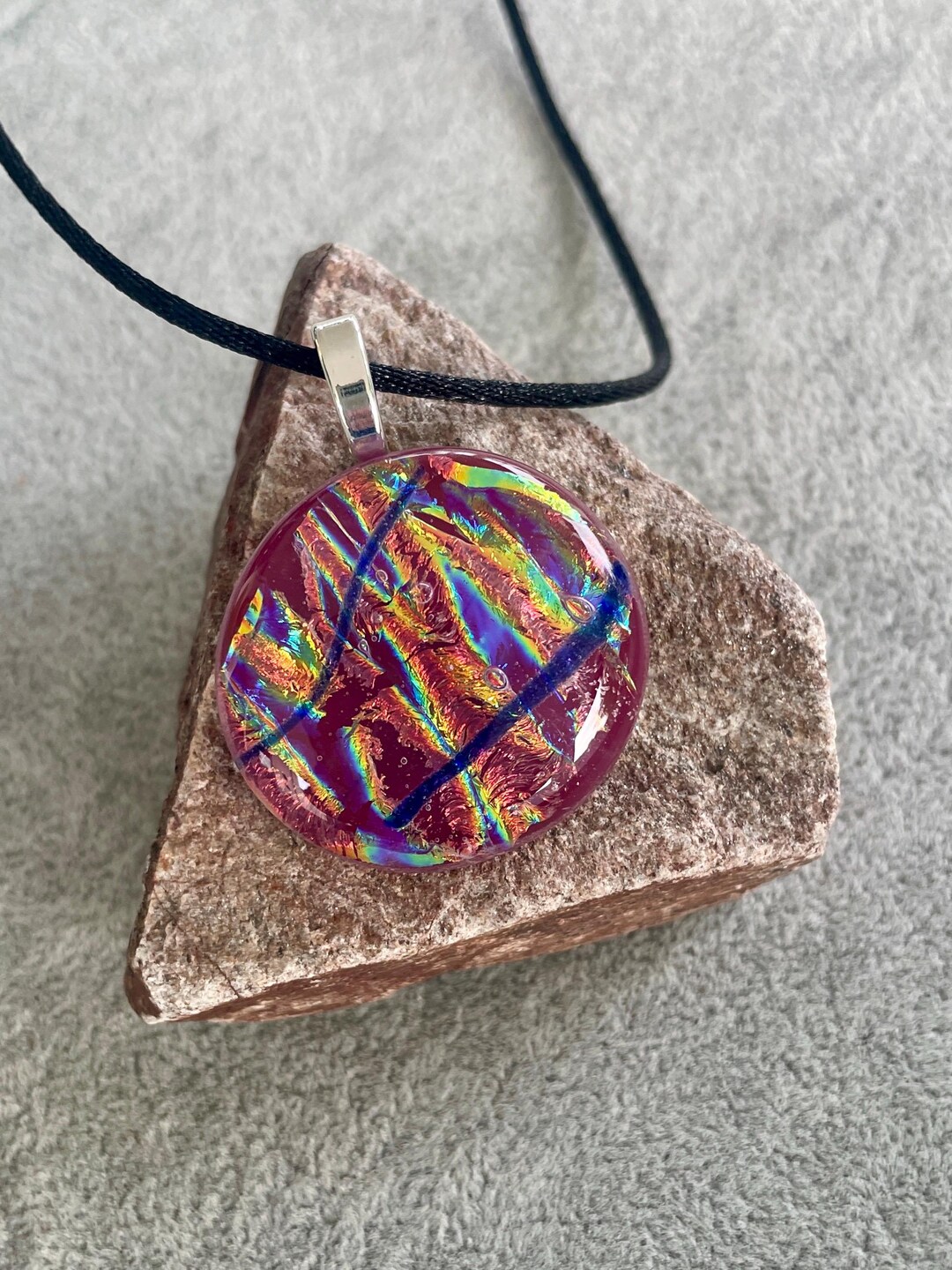 Pink & Dichroic Glass Pendant - Etsy