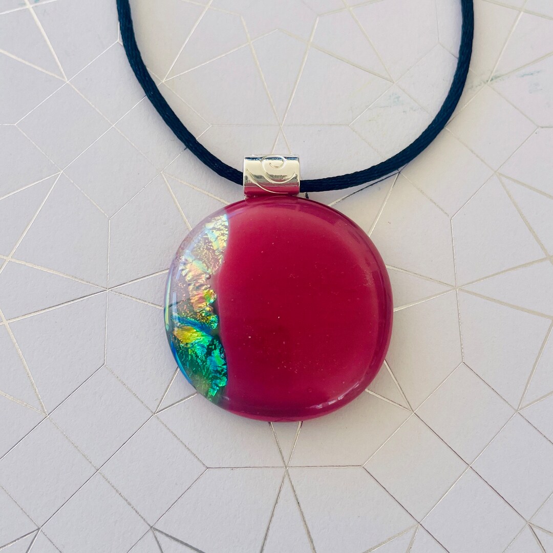 Pink & Dichroic Glass Pendant - Etsy