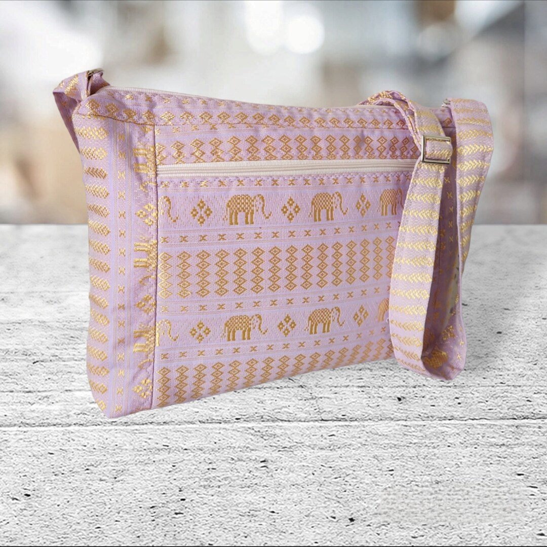 Gold Elephant Print Pink Shoulder Crossbody Purse Bags/ Handbags ...