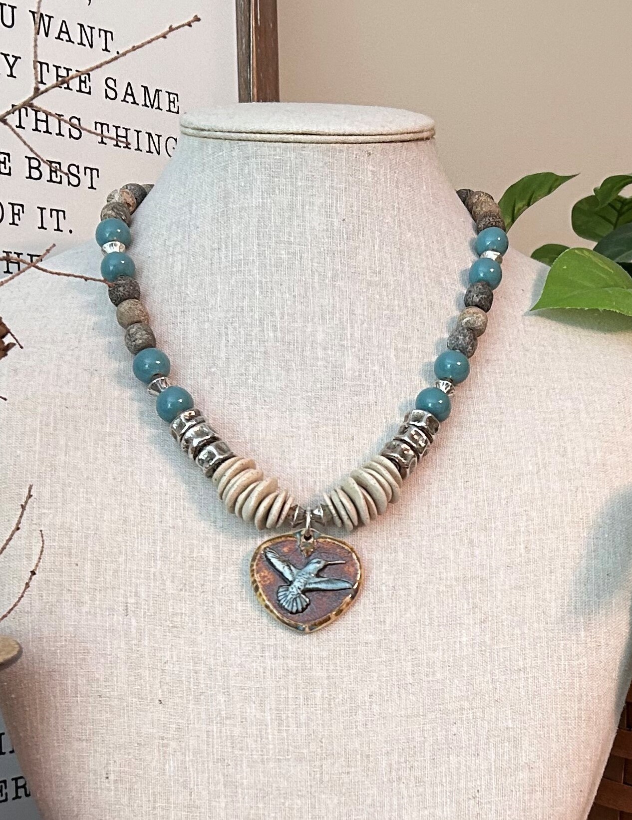 HUMMINGBIRD, Handmade Necklace Ceramic, Natural Stone, and Sterling ...