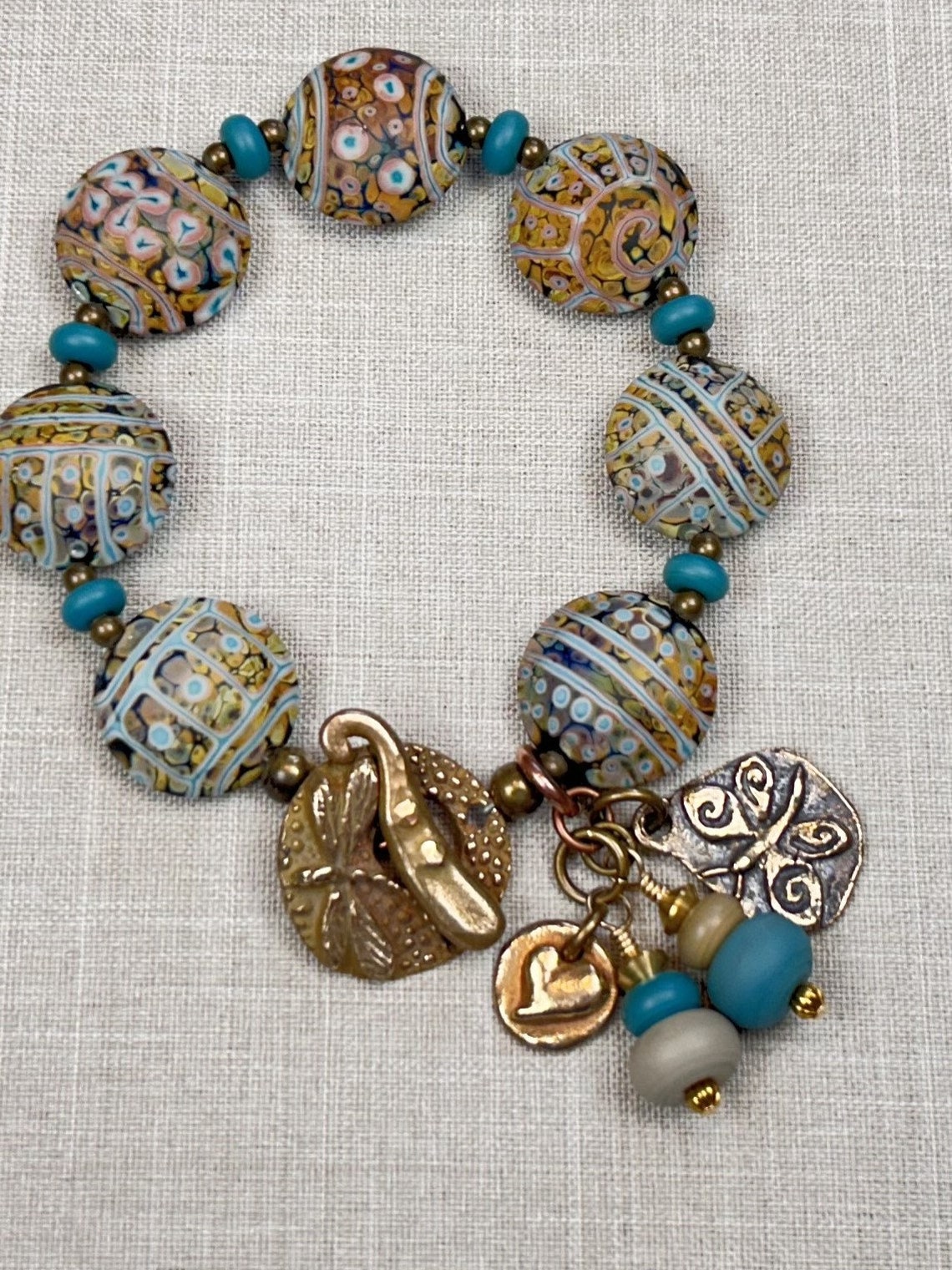 NATURE TRAIL, Handmade, Artisan Lampwork and Gold Bronze Bracelet - Etsy