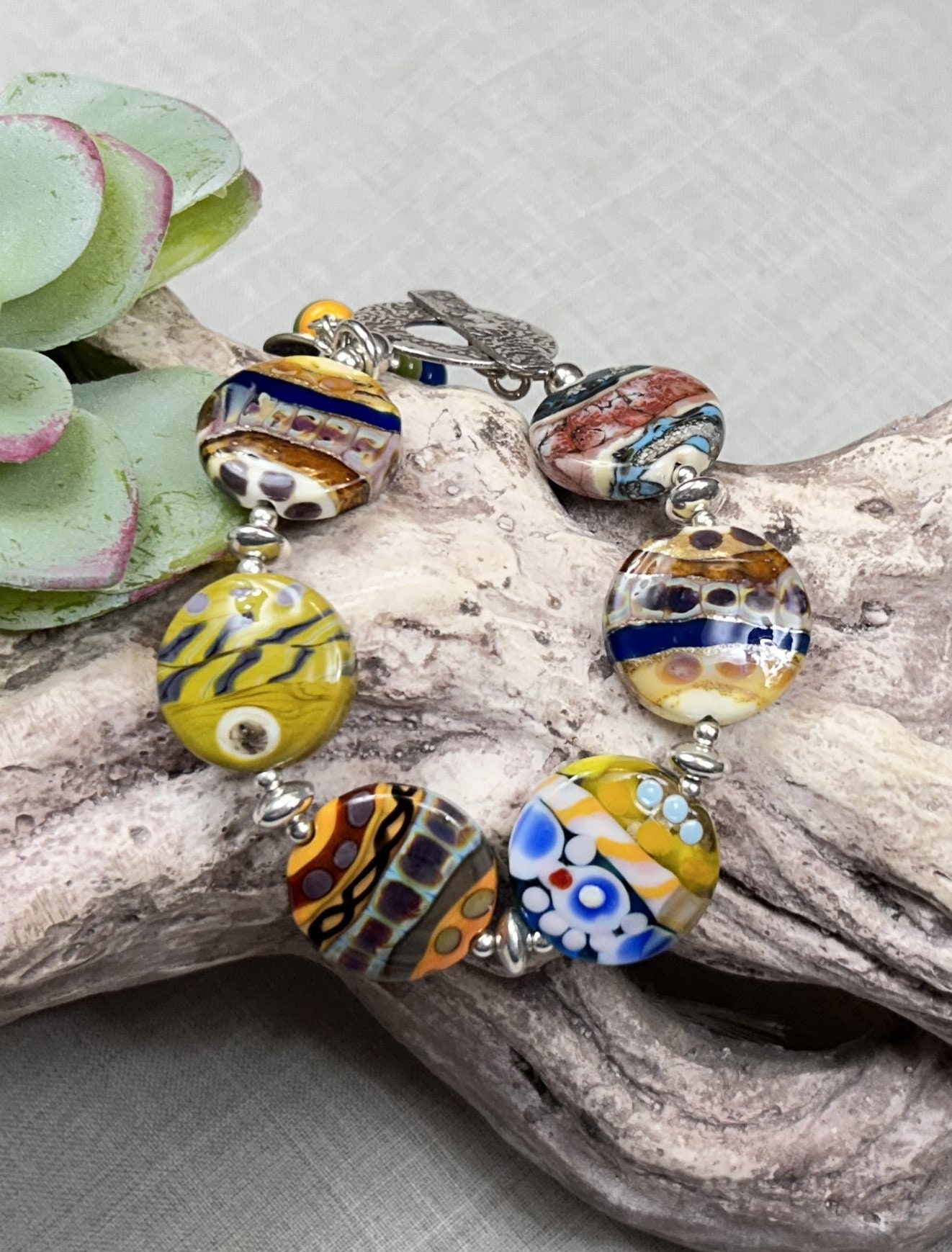 ONE FINE DAY, Handmade, Artisan Lampwork and Sterling Silver Bracelet ...