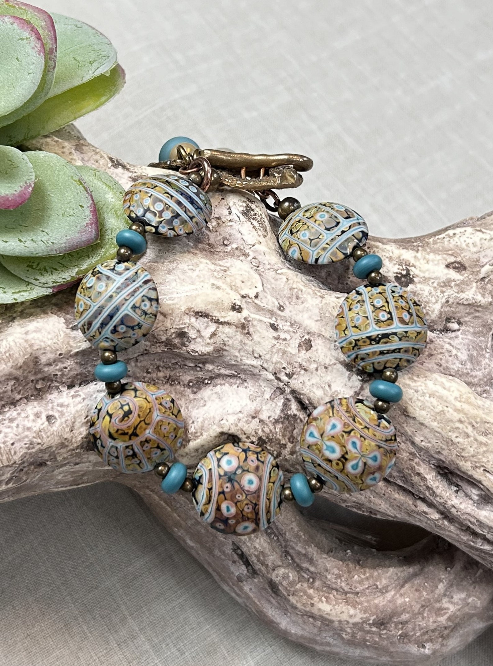 NATURE TRAIL, Handmade, Artisan Lampwork and Gold Bronze Bracelet - Etsy
