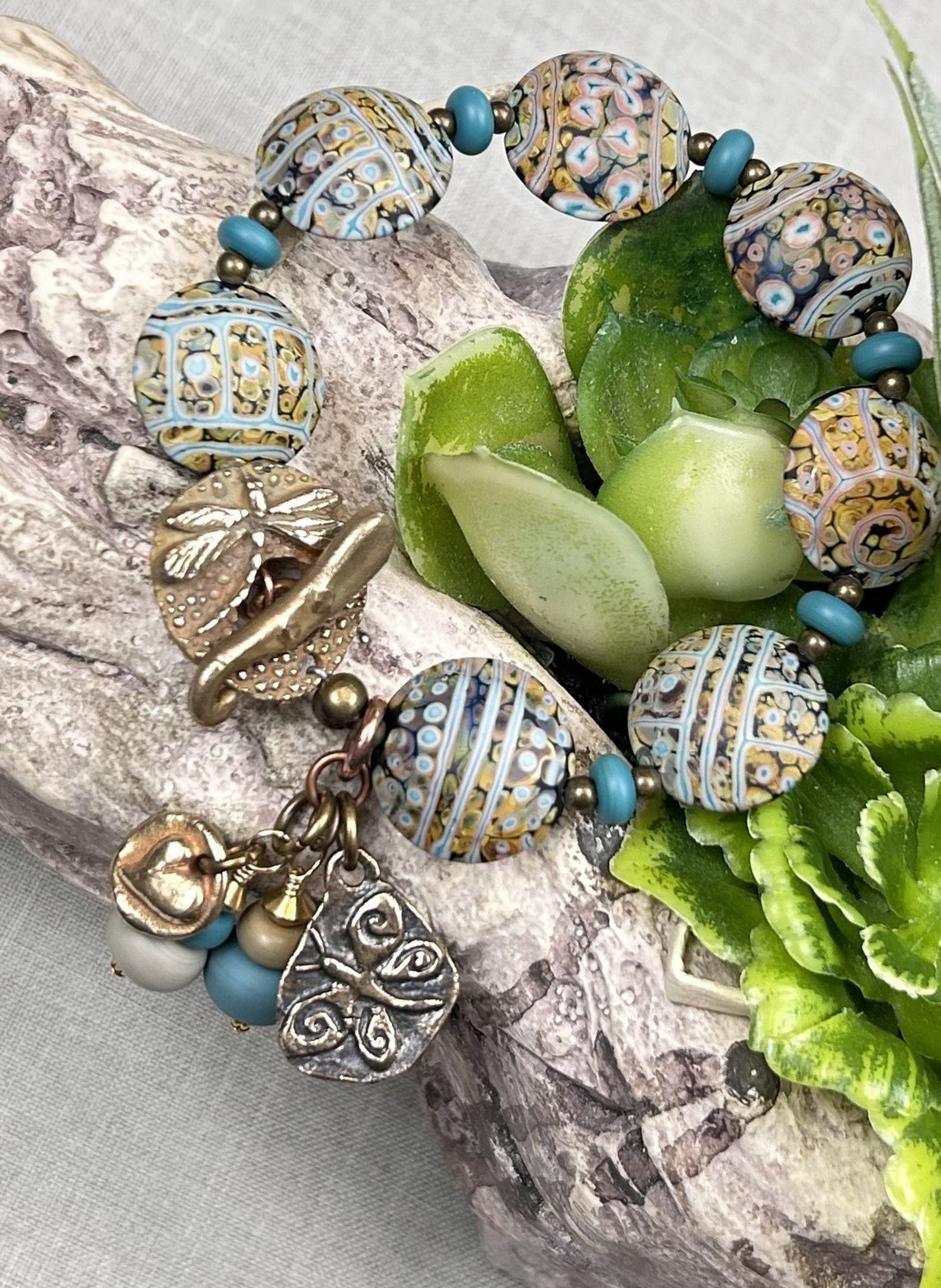 NATURE TRAIL, Handmade, Artisan Lampwork and Gold Bronze Bracelet - Etsy