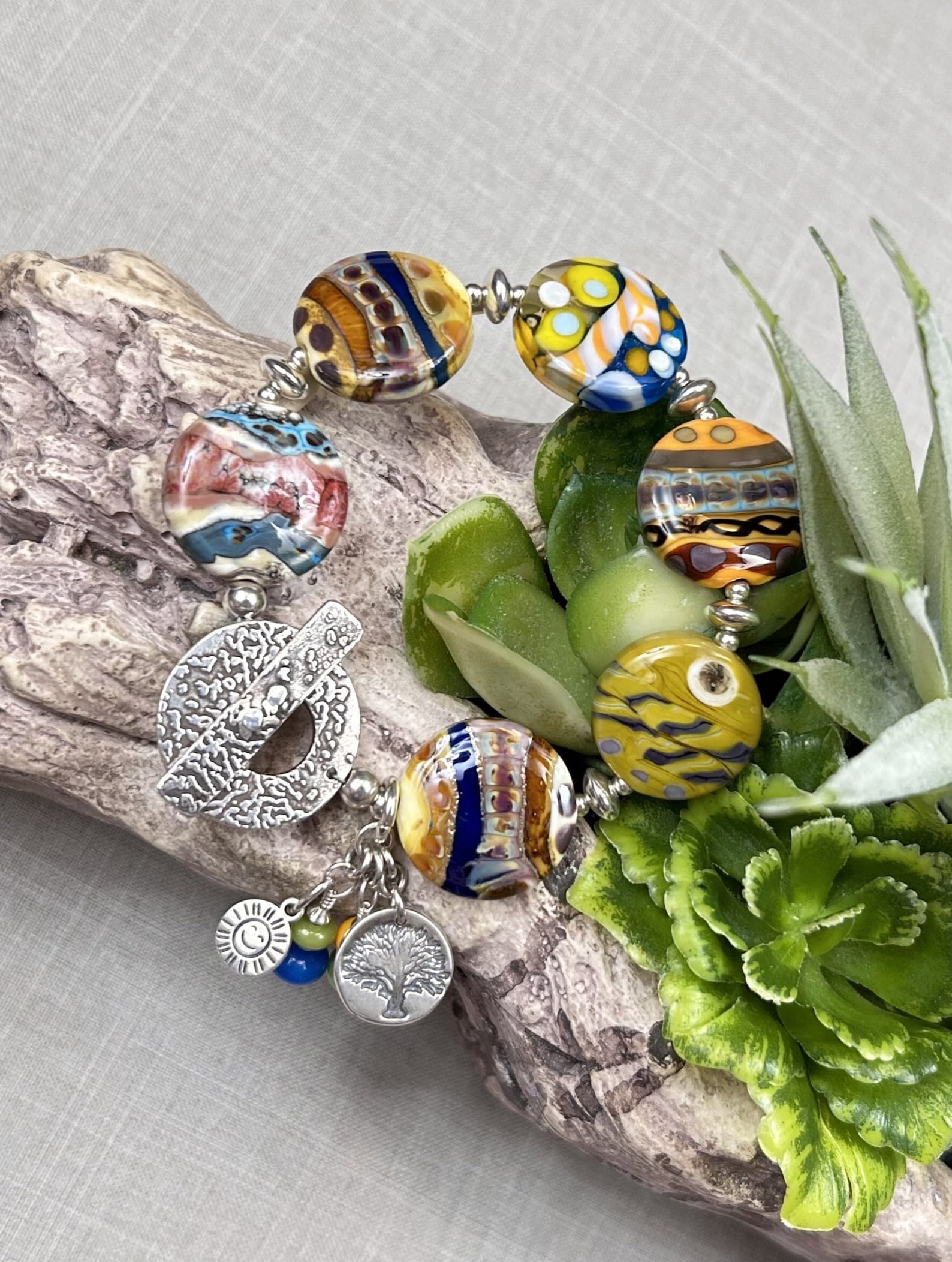 ONE FINE DAY, Handmade, Artisan Lampwork and Sterling Silver Bracelet ...