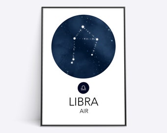 Libra Zodiac Print Wall Art Constellation Map Astrology - Etsy