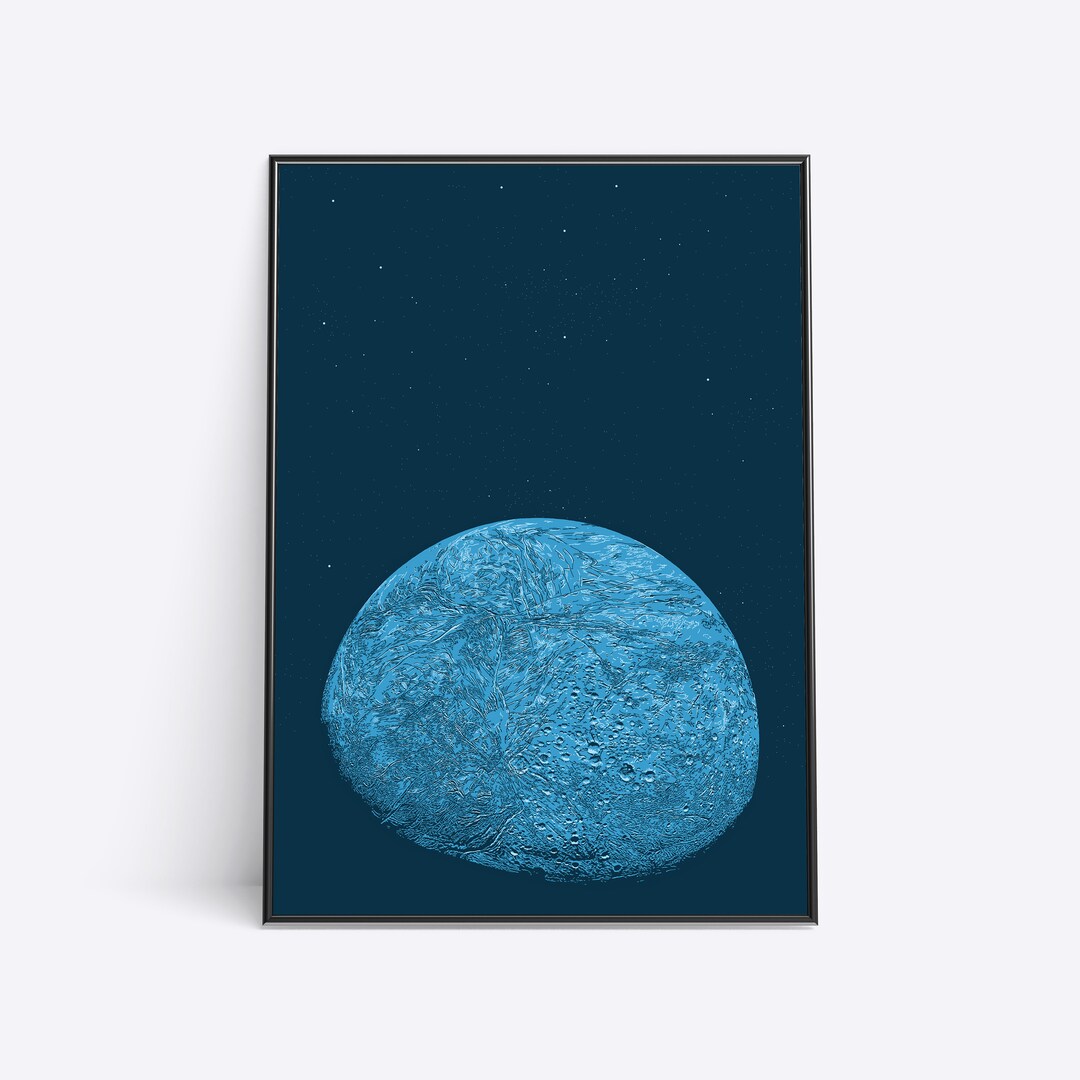 Illustrated Blue Moon Print | Moon Print | Night Sky Print | Enceladus ...