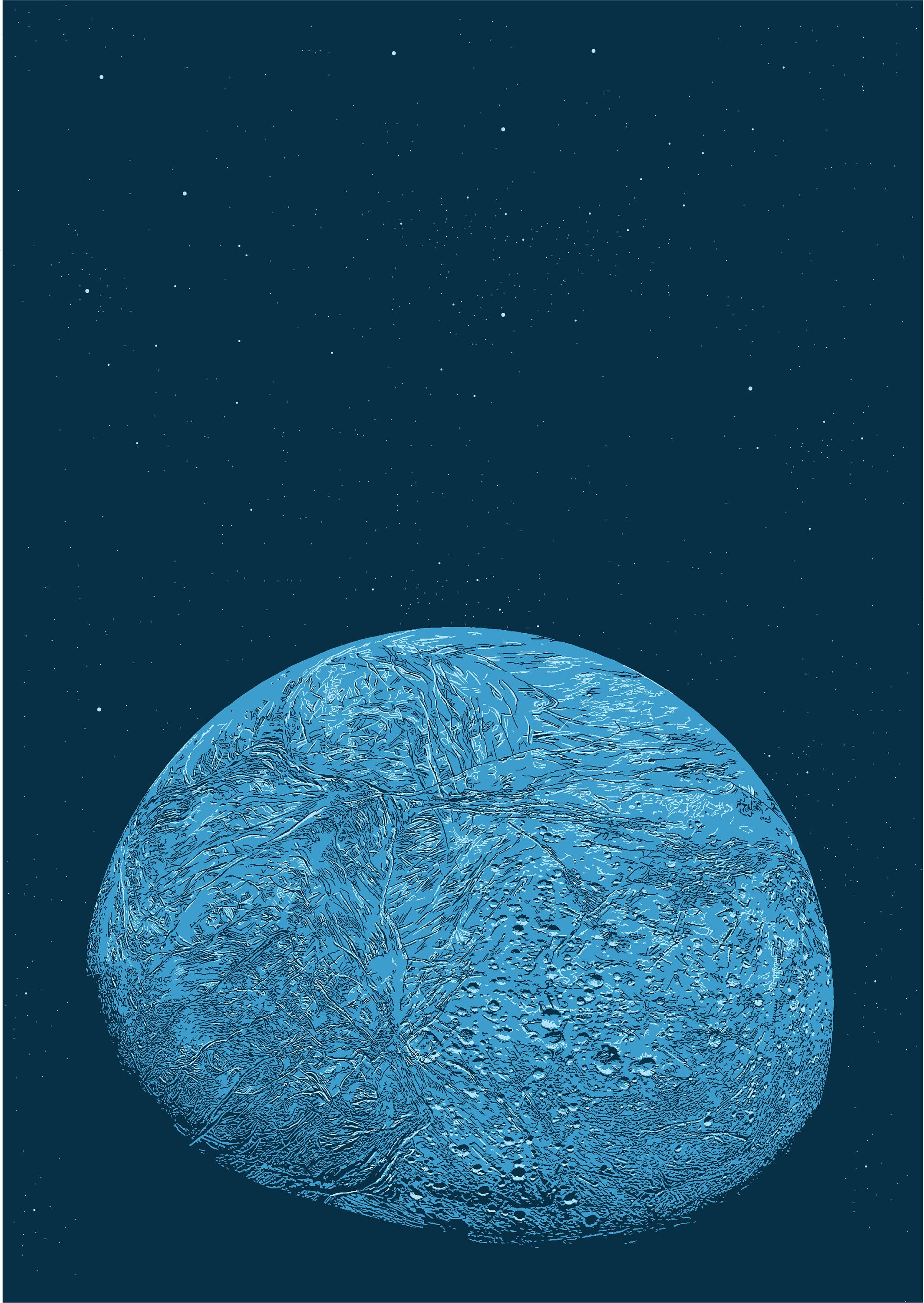 Illustrated Blue Moon Print | Moon Print | Night Sky Print | Enceladus ...
