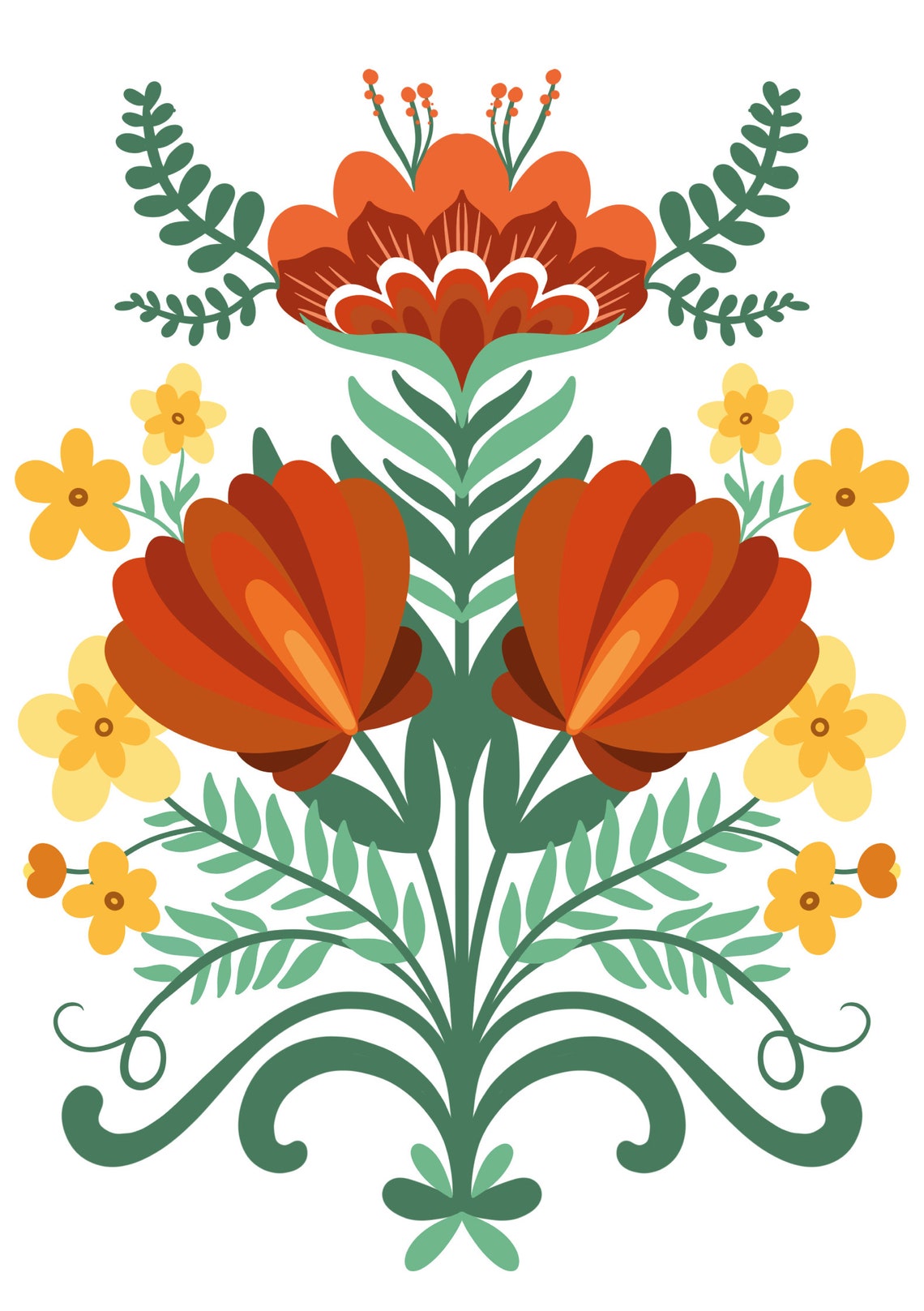 Scandi Folk, Retro Nordic Flower Pattern, Mid Century Modern ...