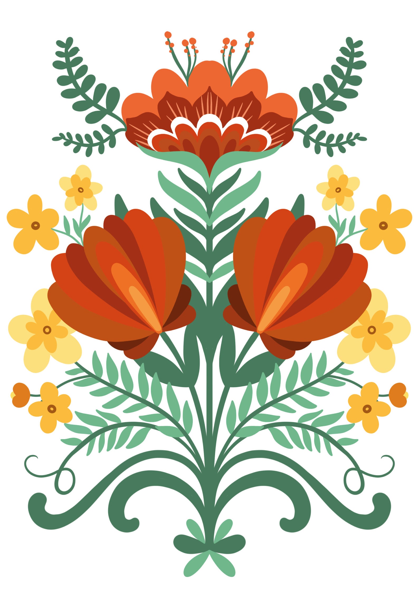 Scandi Folk, Retro Nordic Flower Pattern, Mid Century Modern ...