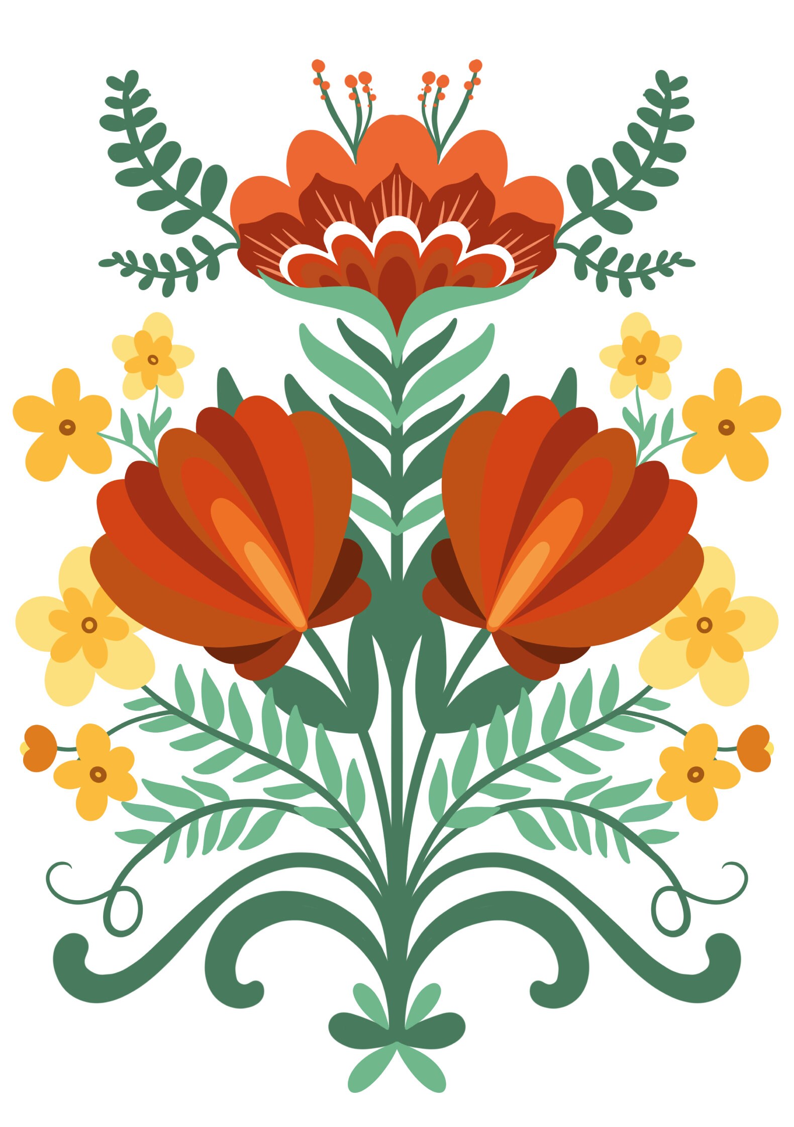 Scandi Folk, Retro Nordic Flower Pattern, Mid Century Modern ...
