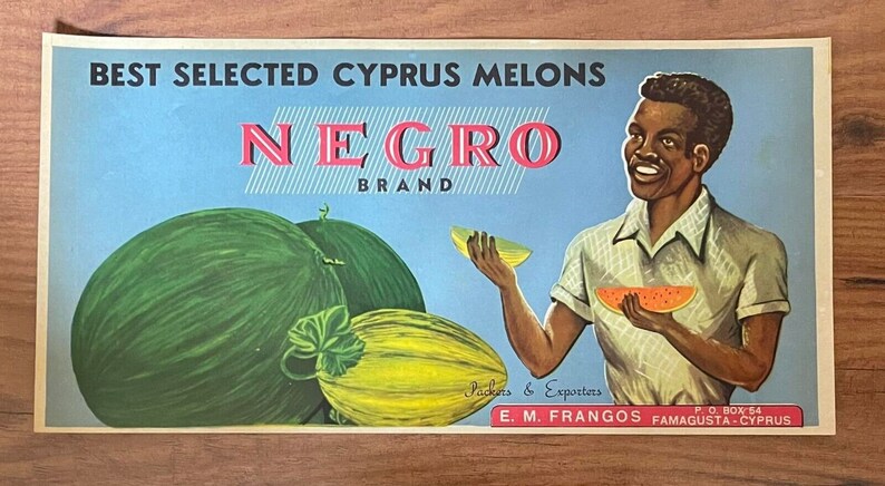 Vintage Cyprus Advert Fruit Melons Label Negro Brand by Frangos ...