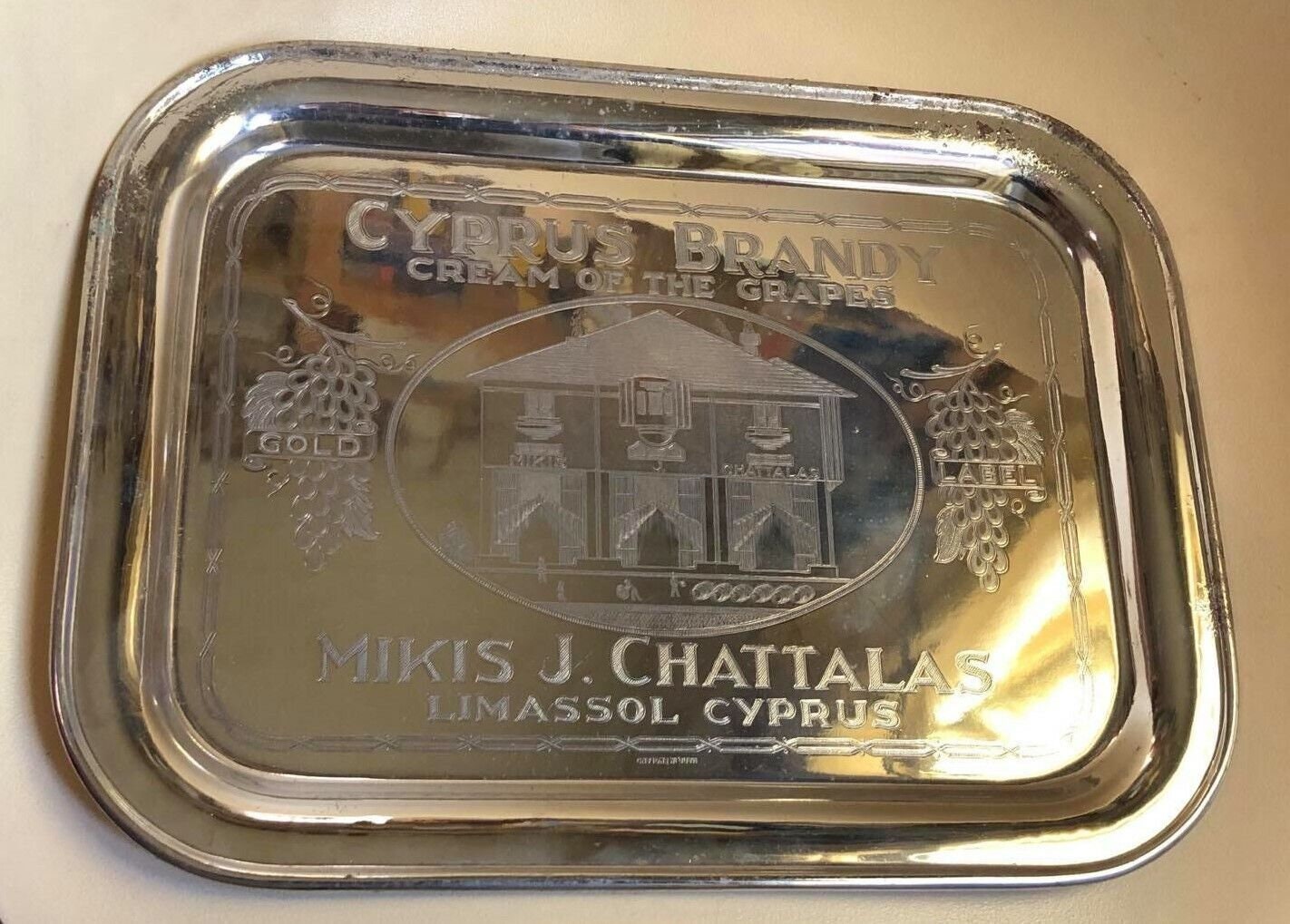 Greek Serving Tray Sign Cyprus Brandy Cream of the Grapes Mikis ...
