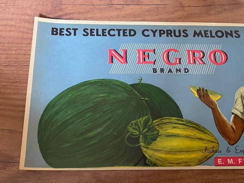 Vintage Cyprus Advert Fruit Melons Label Negro Brand by Frangos ...