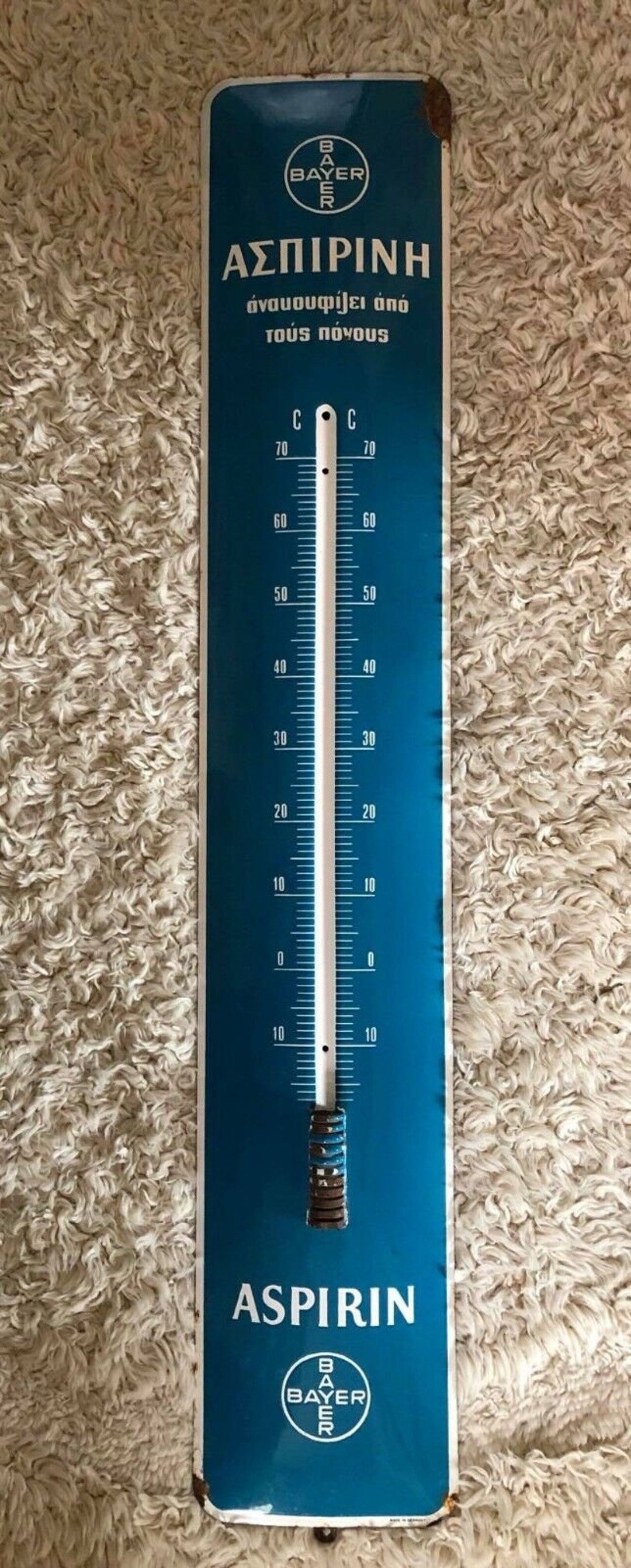 Original Vintage Greek Enamel Bayer Ασπιρίνη Aspirin Thermometer Sign ...