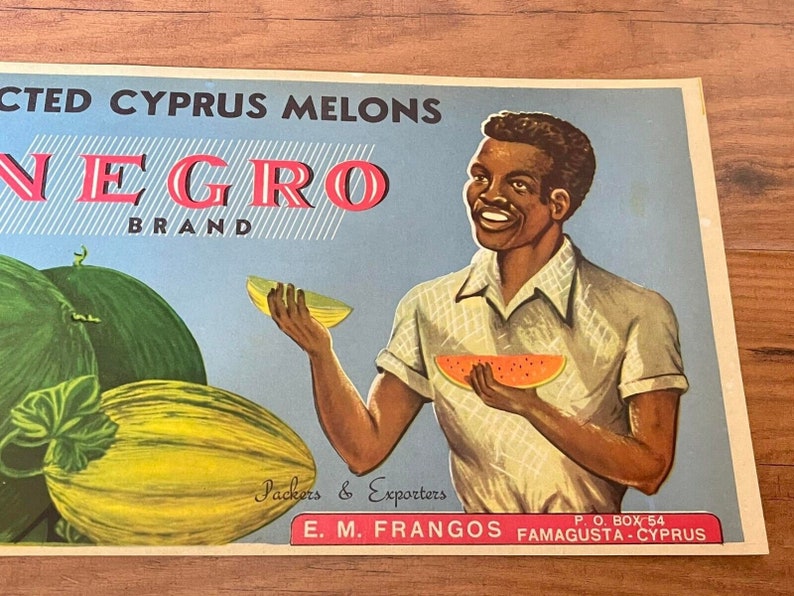 Vintage Cyprus Advert Fruit Melons Label Negro Brand by Frangos ...