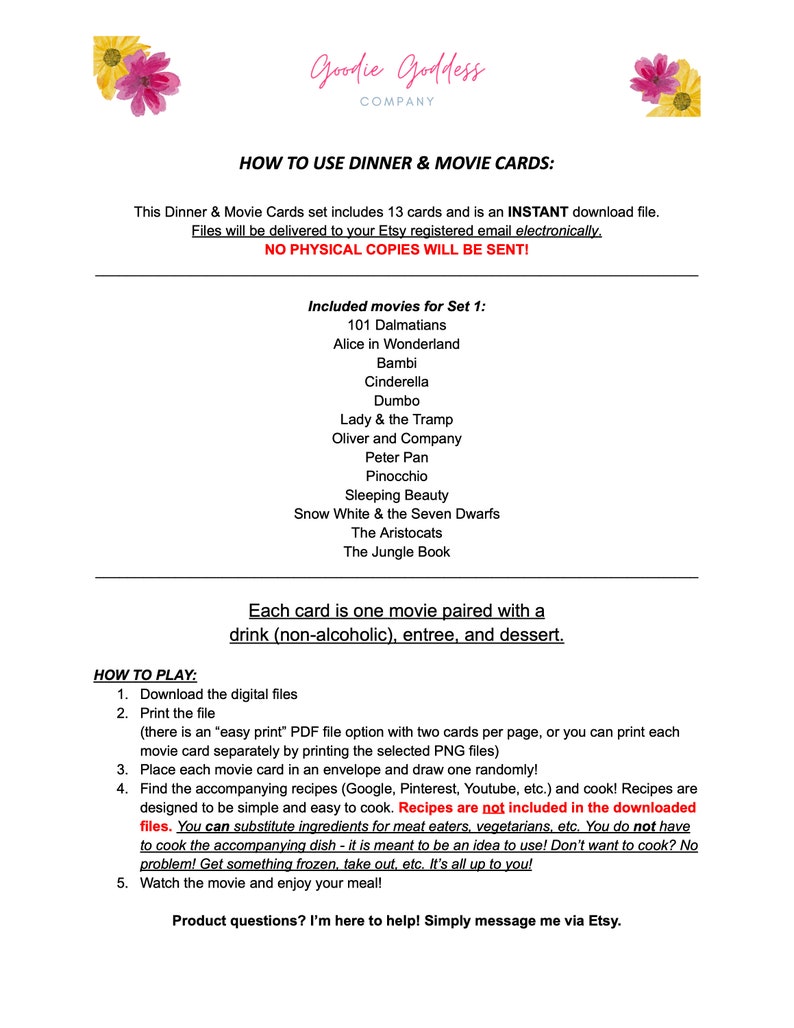 Movie & Dinner Cards | Dinner Date Ideas | Meal Idea Family Friendly ...