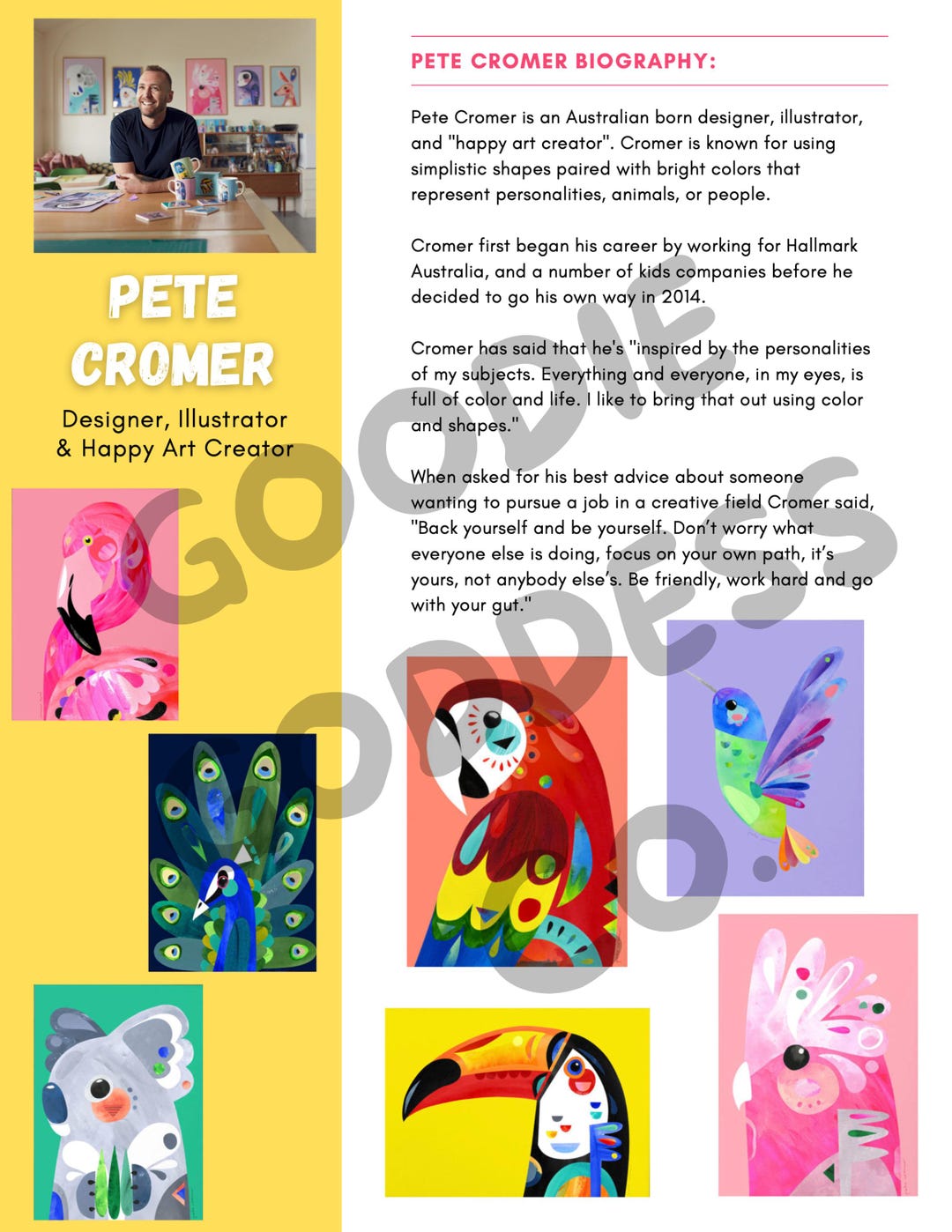 PRINTABLE Pete Cromer - Artist Bio (teacher Resource!) - Etsy