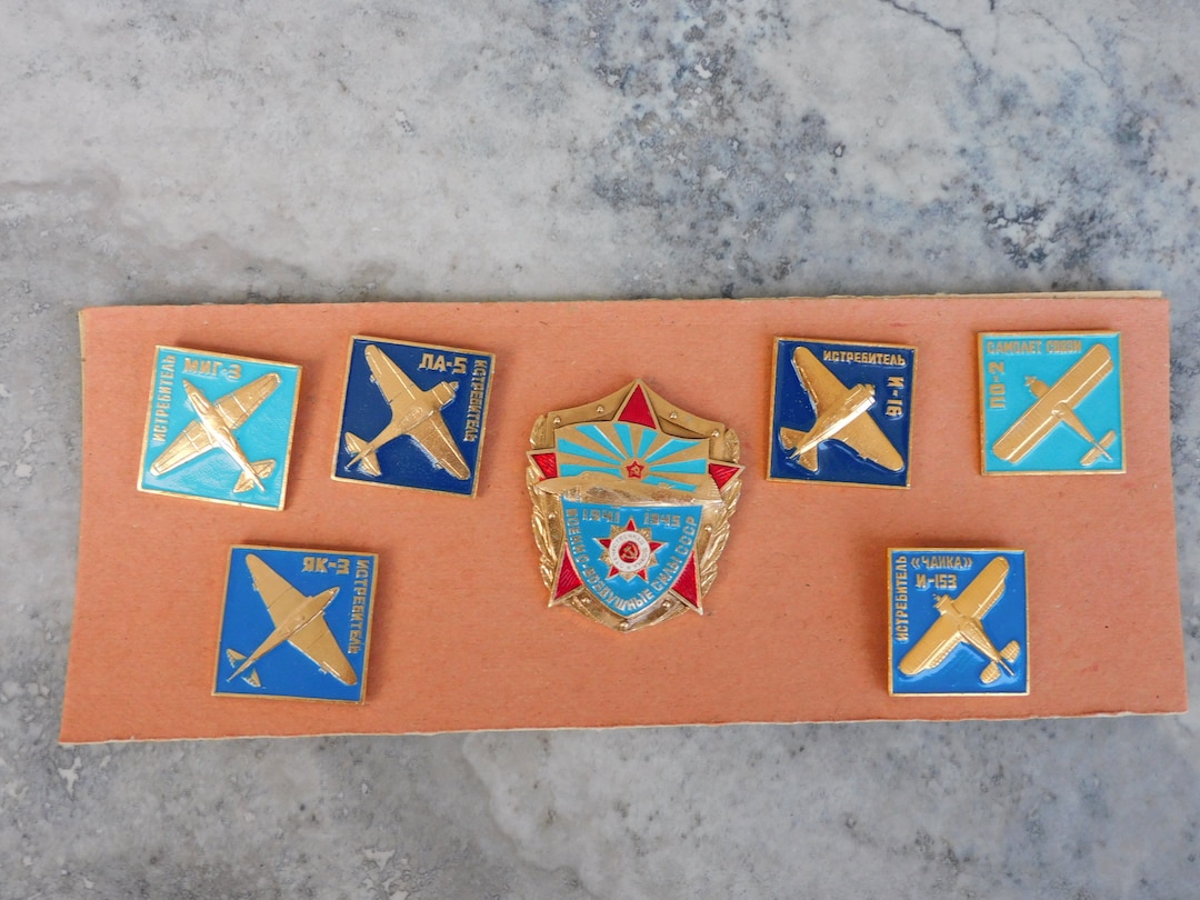 Vintage USSR MILITARY Airplane Pin Lot of 7 WW2 Fighter Plane Air Force ...