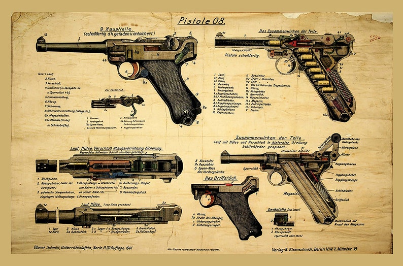 WW2 Luger Pistol Pistole 08 13"x19" POSTER History Gun Collector Gift ...