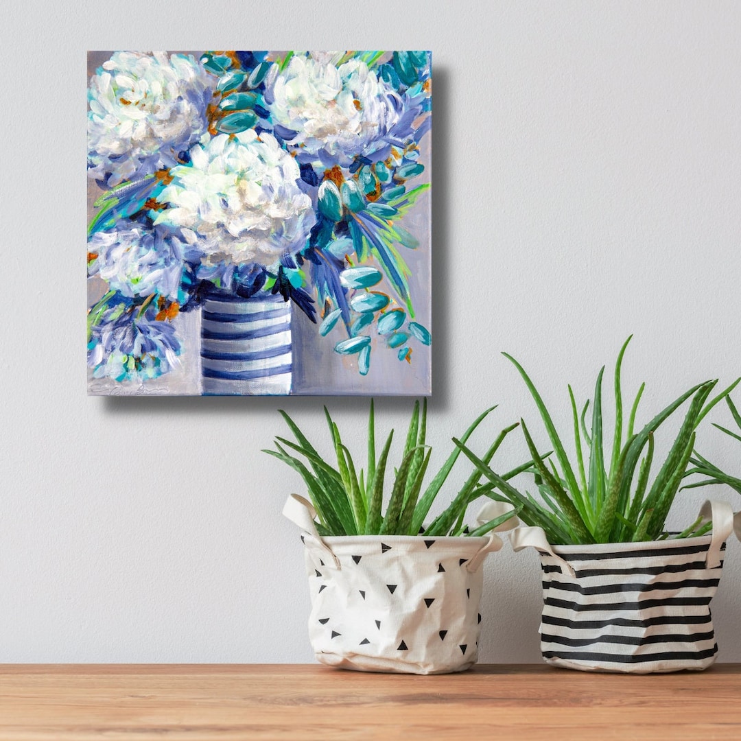 Original Art Print on Canvas, Floral Canvas Wall Art, Bright Floral ...