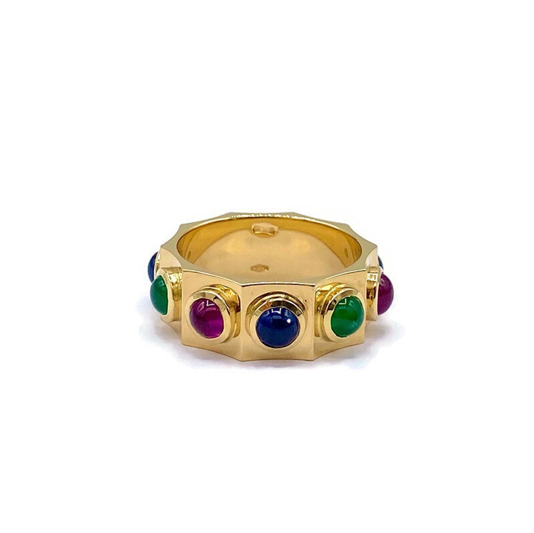 Byzantine Style Ring 18 KT Gold Woman or Man With Precious Stones ...