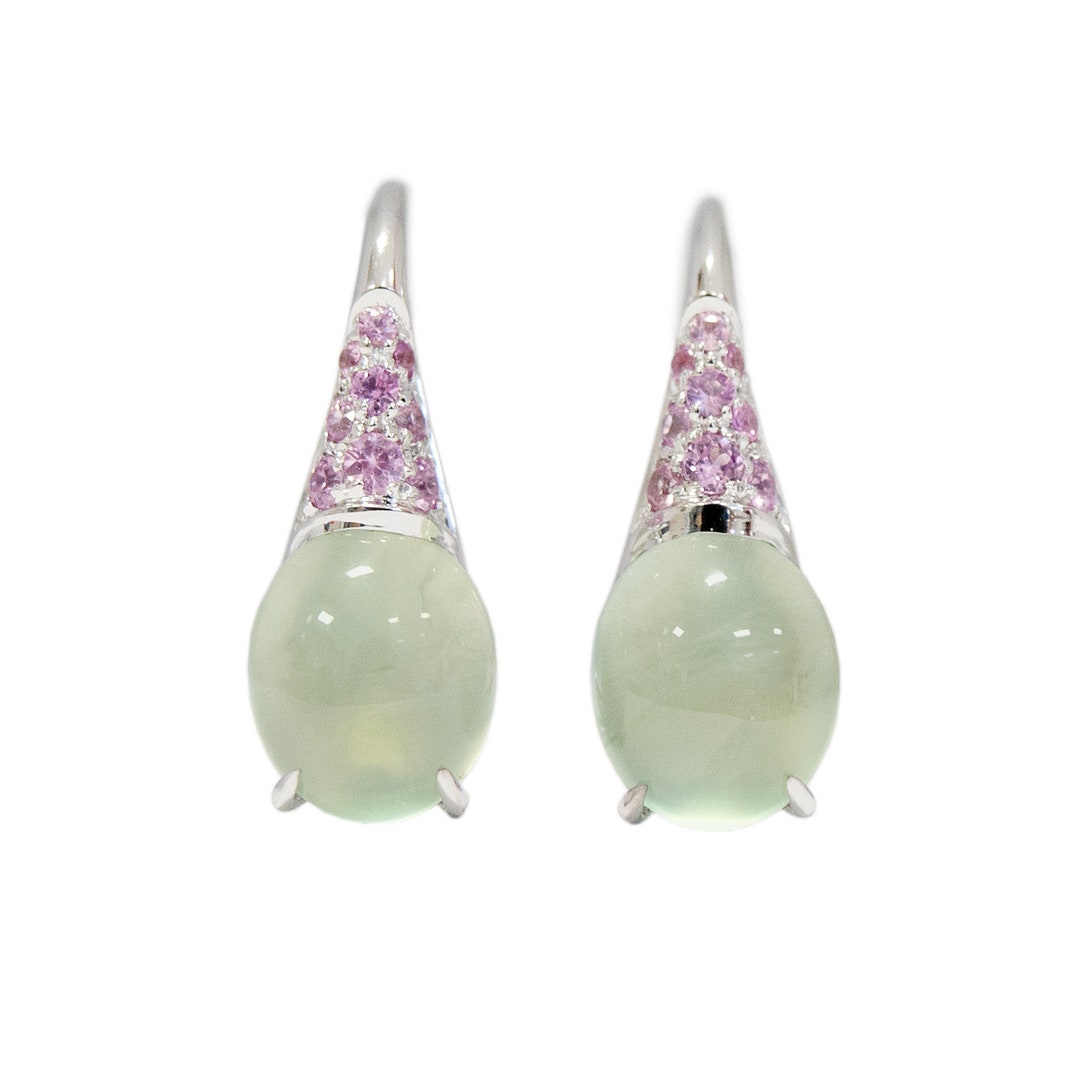Gemstone Pink Sapphire Prehnite 18kt Gold Earrings - Etsy Sweden