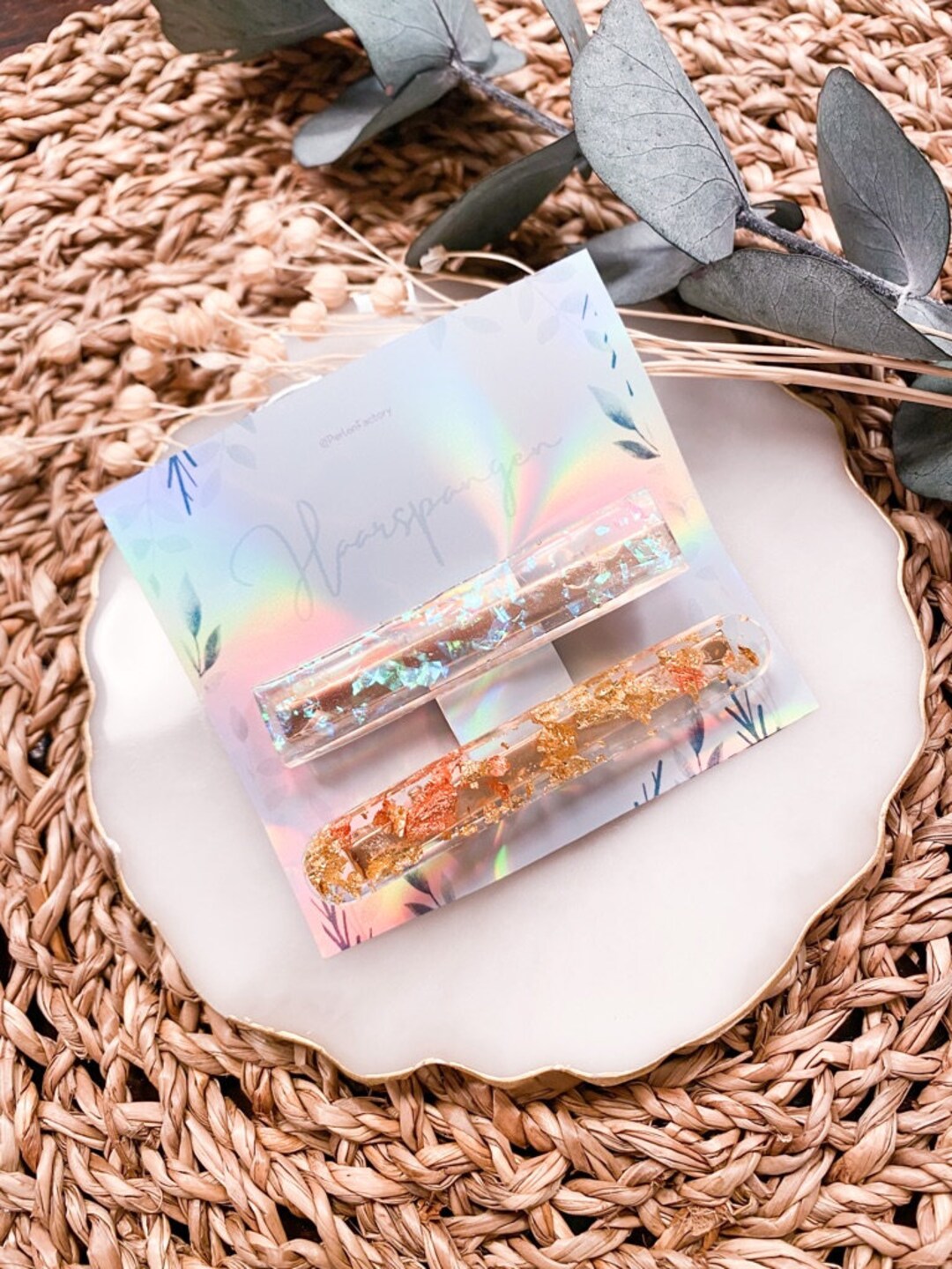 Resin Hair Clip Set 2 Pieces Hair Clip 1x Gold Leaf - Etsy