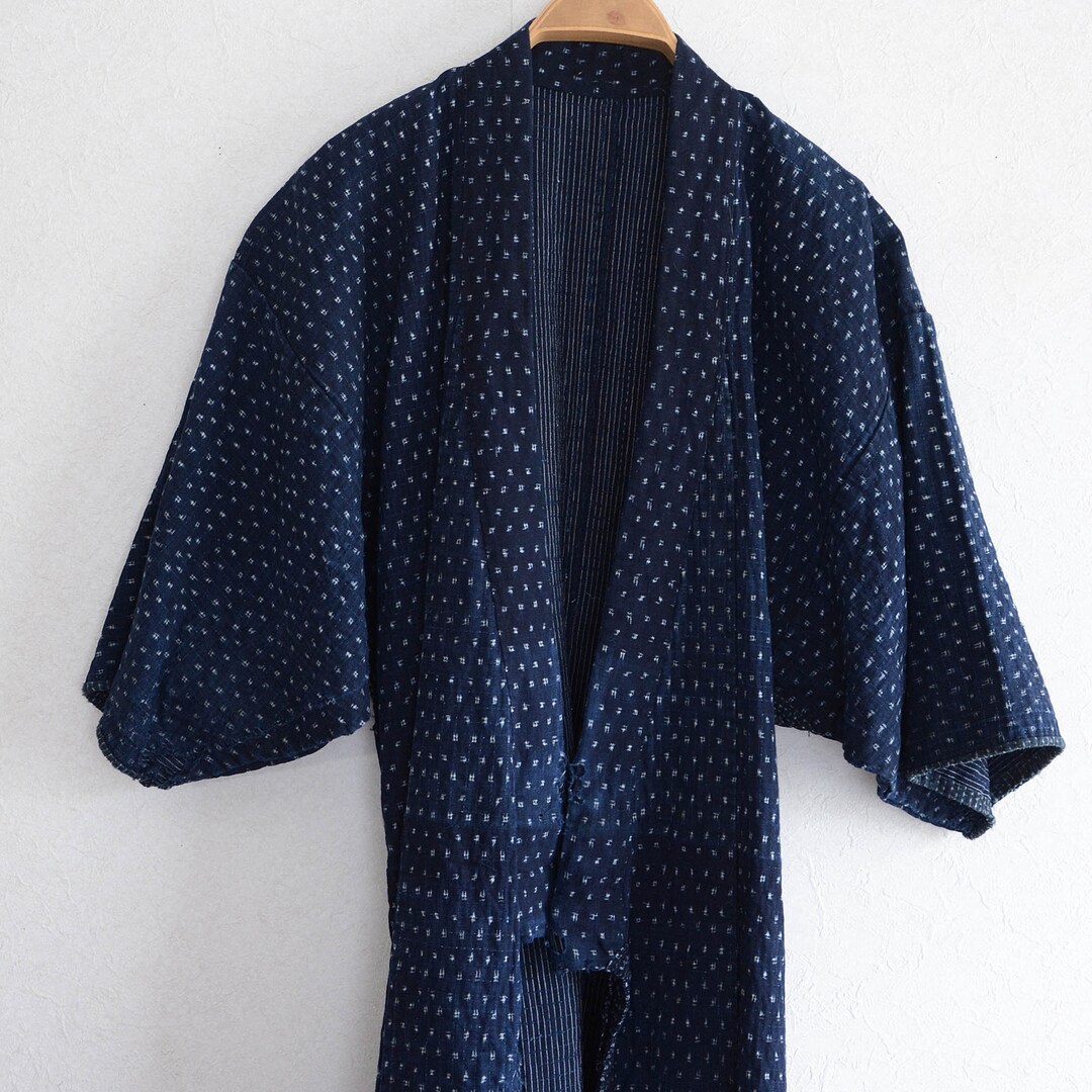 Boro Sashiko Noragi Jacket Indigo Kasuri Fabric Crazy Pattern Kimono ...