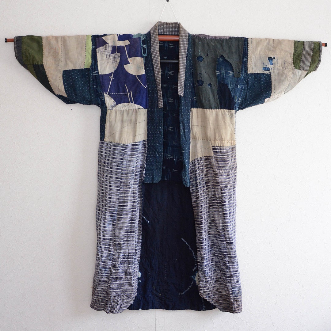 Boro Noragi Jacket Indigo Japanese Fabric Vintage Kimono Cotton Crazy ...