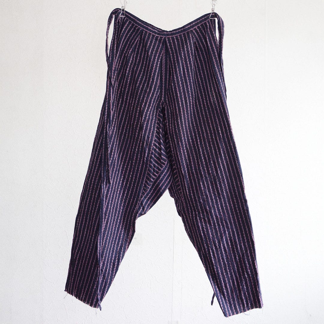 Monpe Pants Noragi Japanese Fabric Vintage Cotton Stripe Pattern Double Knee Free Shipping - Etsy