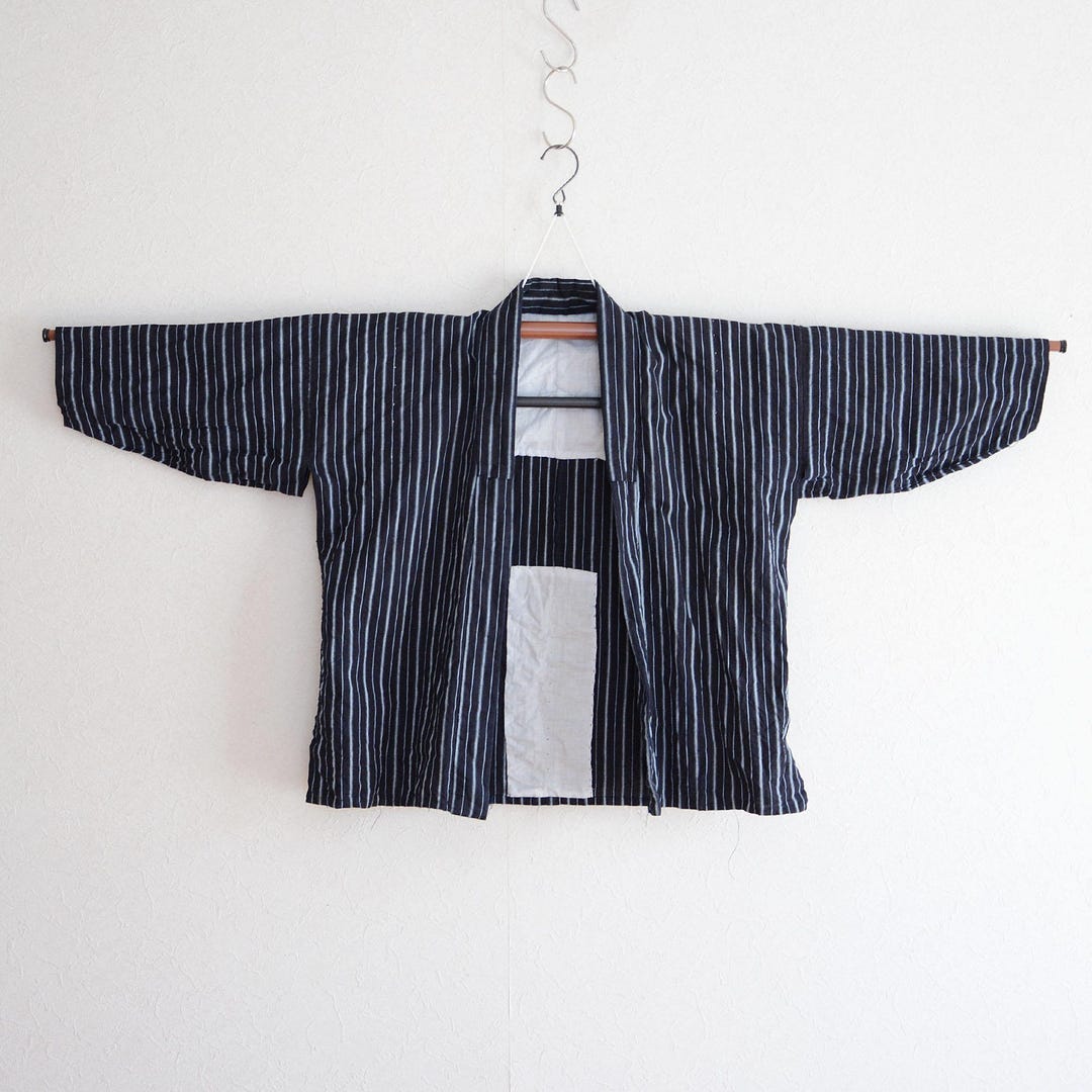 Noragi Jacket Kimono Japanese Fabric Cotton Vintage Indigo Stripe ...