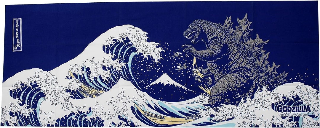GODZILLA Tenugui Towel Ukiyoe Katsushika Hokusai Style - Etsy