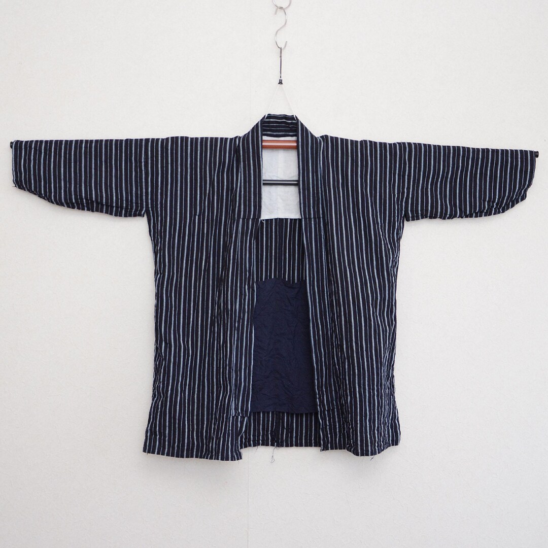 Noragi Jacket Kimono Japanese Fabric Cotton Vintage Indigo Stripe ...