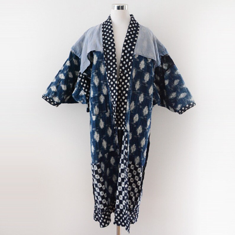 Noragi jacket sashiko aizome kasuri fabric crazy patchwork | Etsy