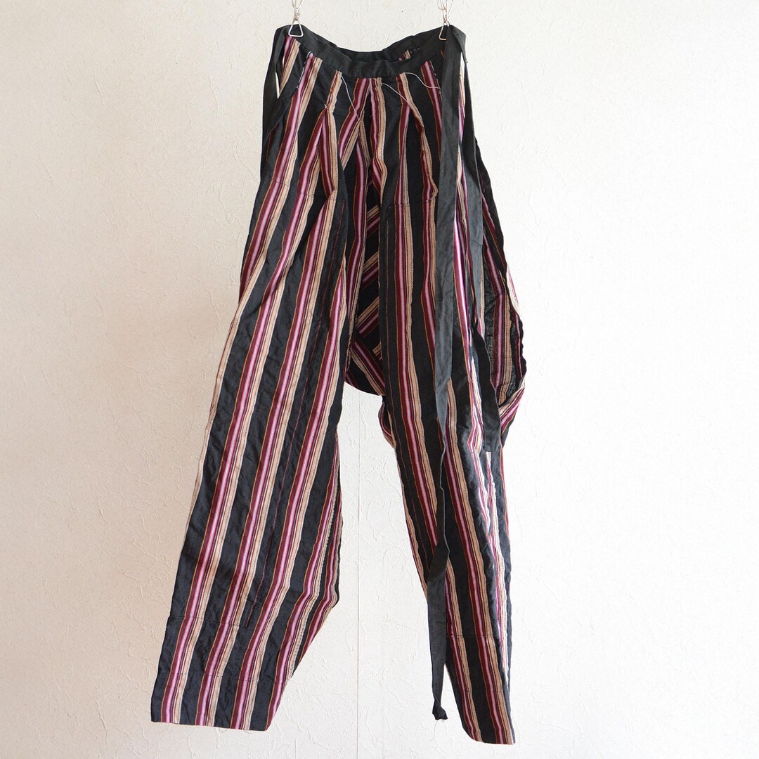 Monpe Pants Noragi Japanese Fabric Vintage Cotton Black Stripe Pattern ...