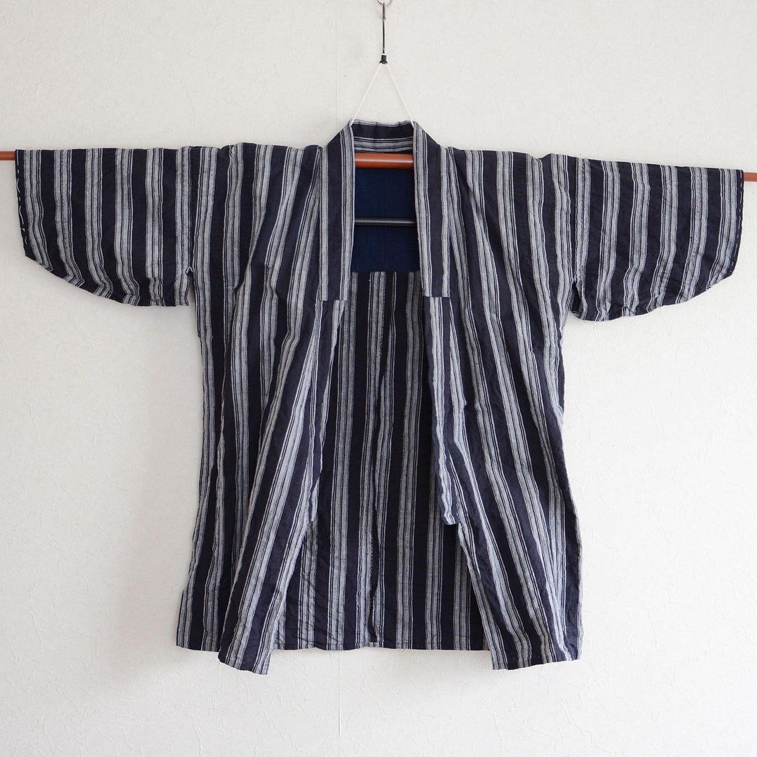 Noragi Jacket Kimono Japanese Fabric Cotton Vintage Stripe Pattern ...