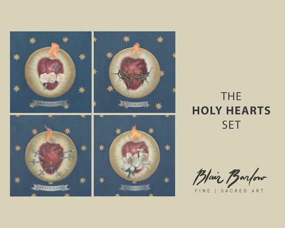 Holy Hearts Set Chapel Prints Home Altar Sacred Heart | Etsy