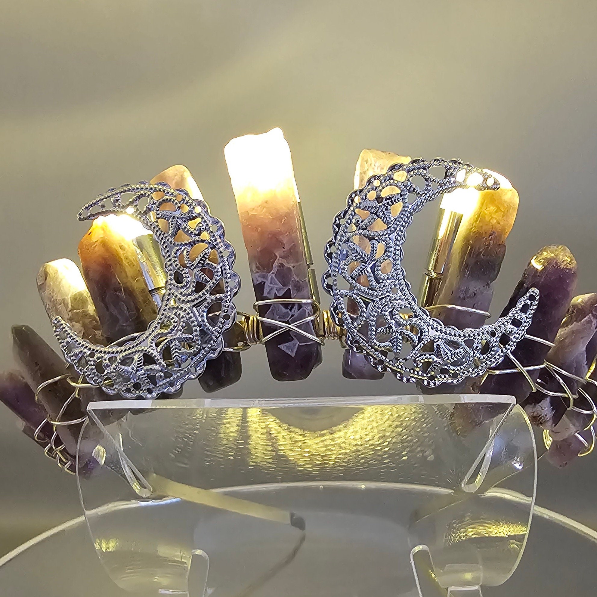 Light up Crystal Crown With Amethyst Crystals, Electric LED Goddess ...